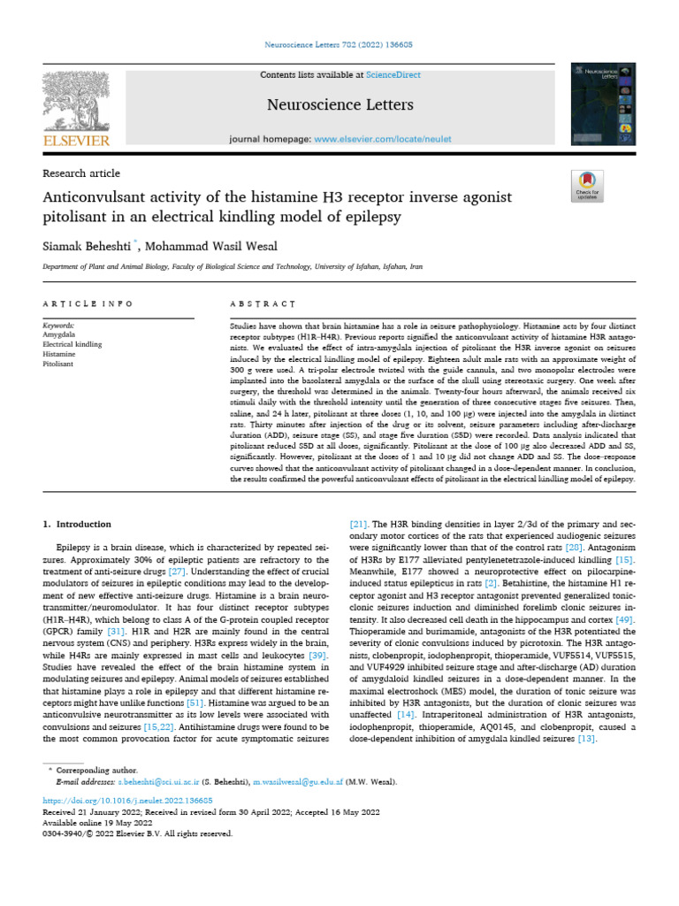 Anticonvulsant Activity of The Histamine H3 Receptor Inverse 2022 ...