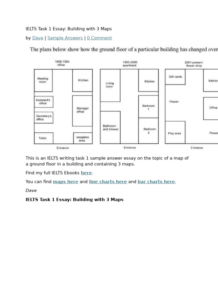IELTS Task 1 Essay Building With 3 Maps | PDF | Floristry | Room