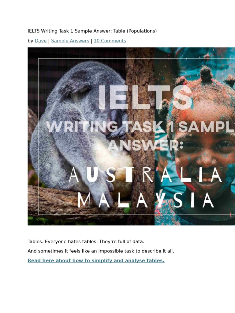 IELTS Writing Task 1 Sample Answer Table (Populations) | PDF | Birth ...