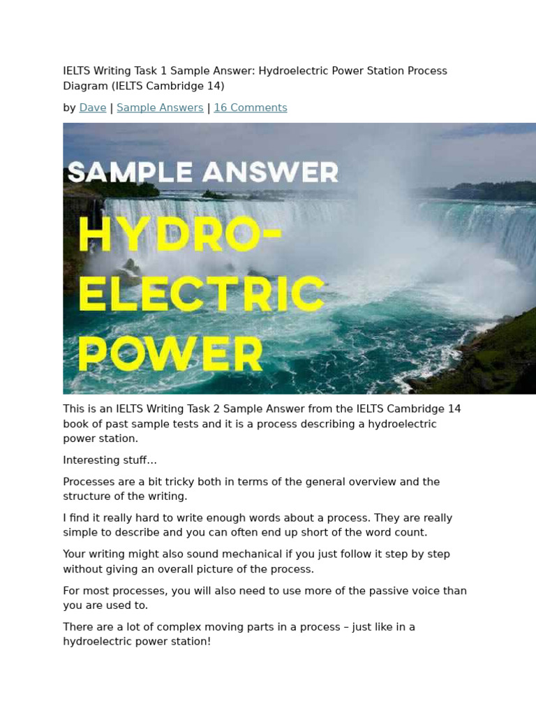 IELTS Writing Task 1 Sample Answer Hydroelectric Power Station Process ...