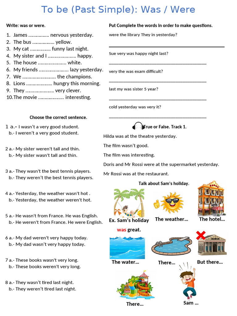 To Be Past Simple Was Were Worksheet | PDF