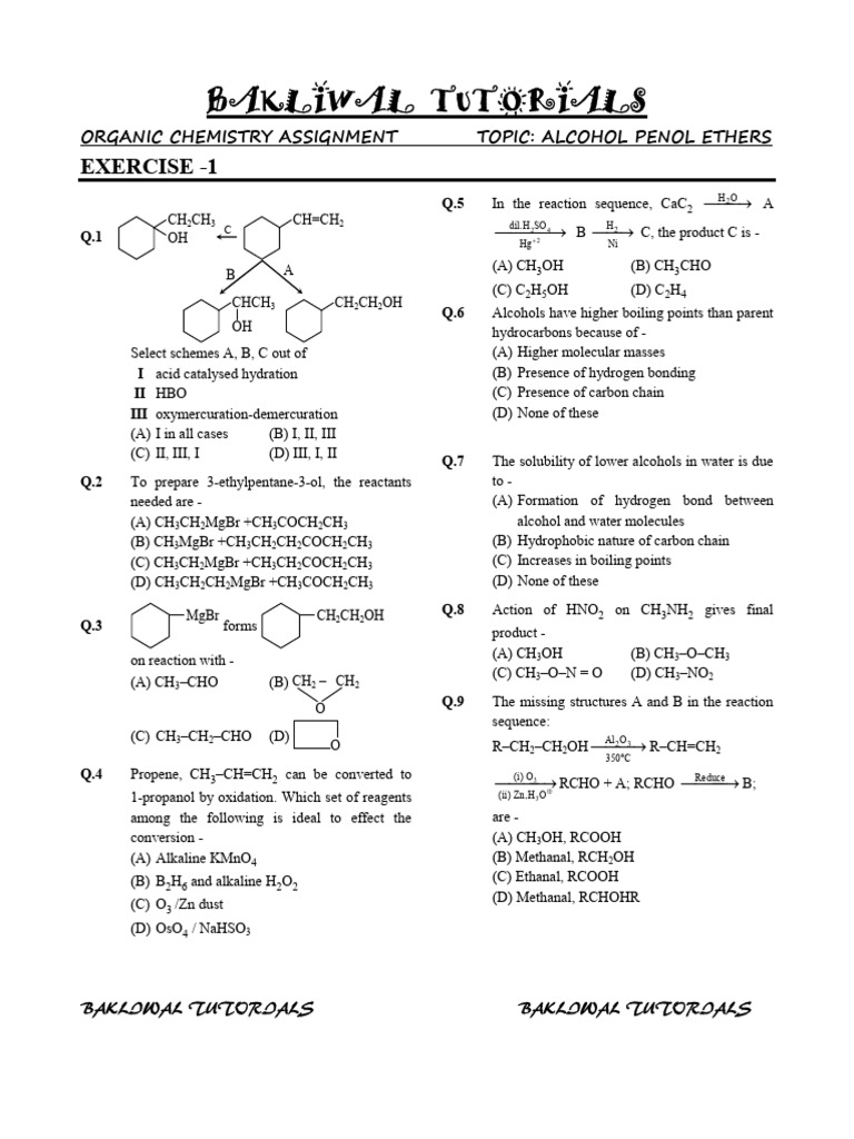 Alcohol, Phenol & Ether Q & A | PDF | Organic Chemistry | Chemistry
