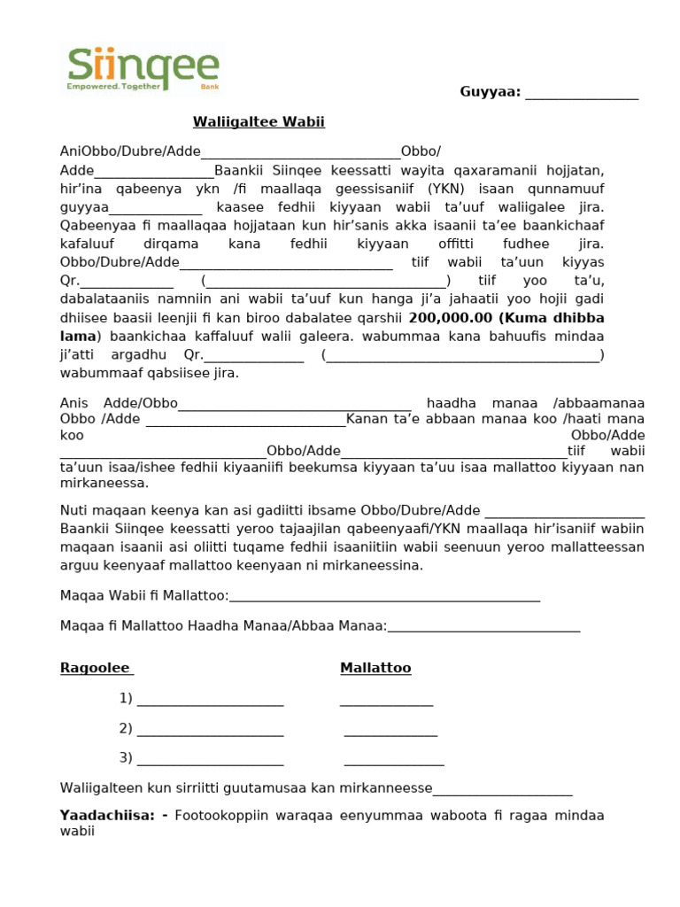 Unka Wabii Baankii Siinqee | PDF