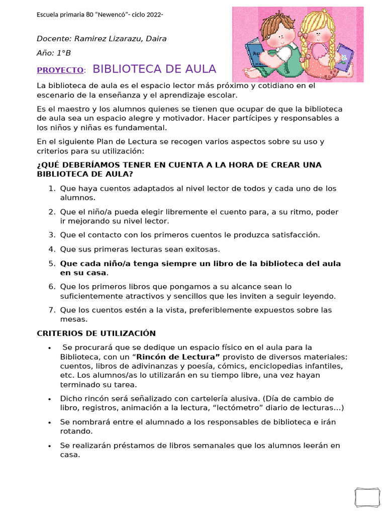 Biblioteca de Aula | PDF | Salón de clases | Educación primaria