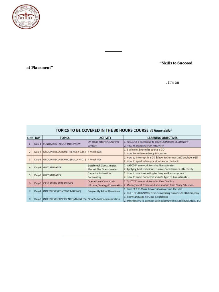 Skills To Succeed at Placements (SSTP) Notice | PDF