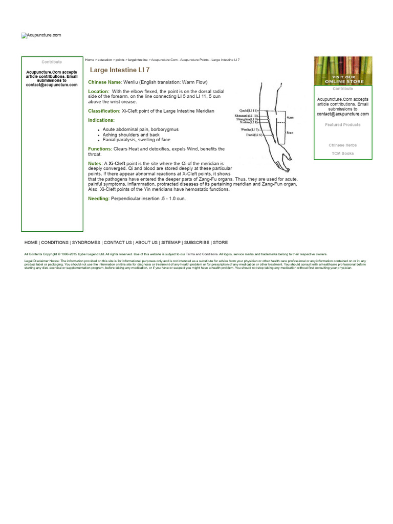 Acupuncture Points - Large Intestine LI 7 | PDF | Acupuncture ...