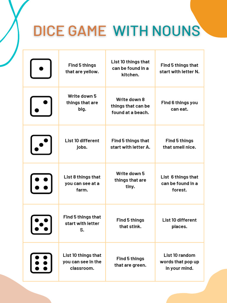 Noun-Based Dice Game Activities | PDF