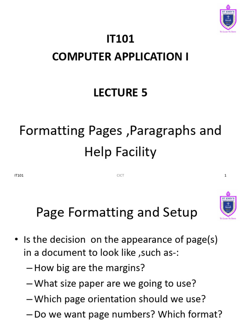 IT101 Lecture 05 Formatting Pages Paragraphs | PDF | Paragraph | Length