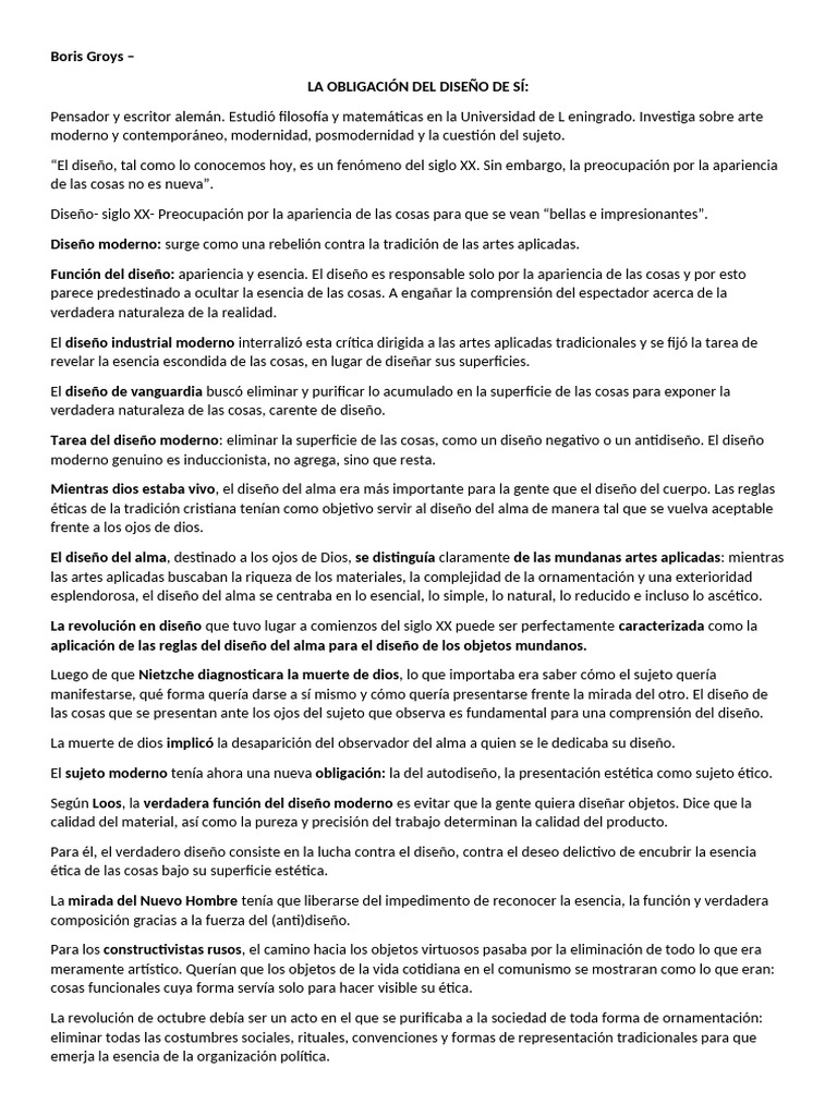 Resumen Texto Boris Groys (AutoRecovered) | PDF | Diseño | Esencia