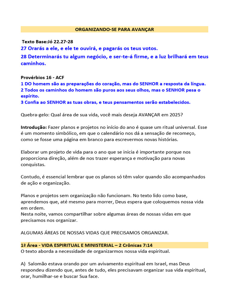 Organizando a Vida para Avançar em 2025 | PDF | Oração | Jesus