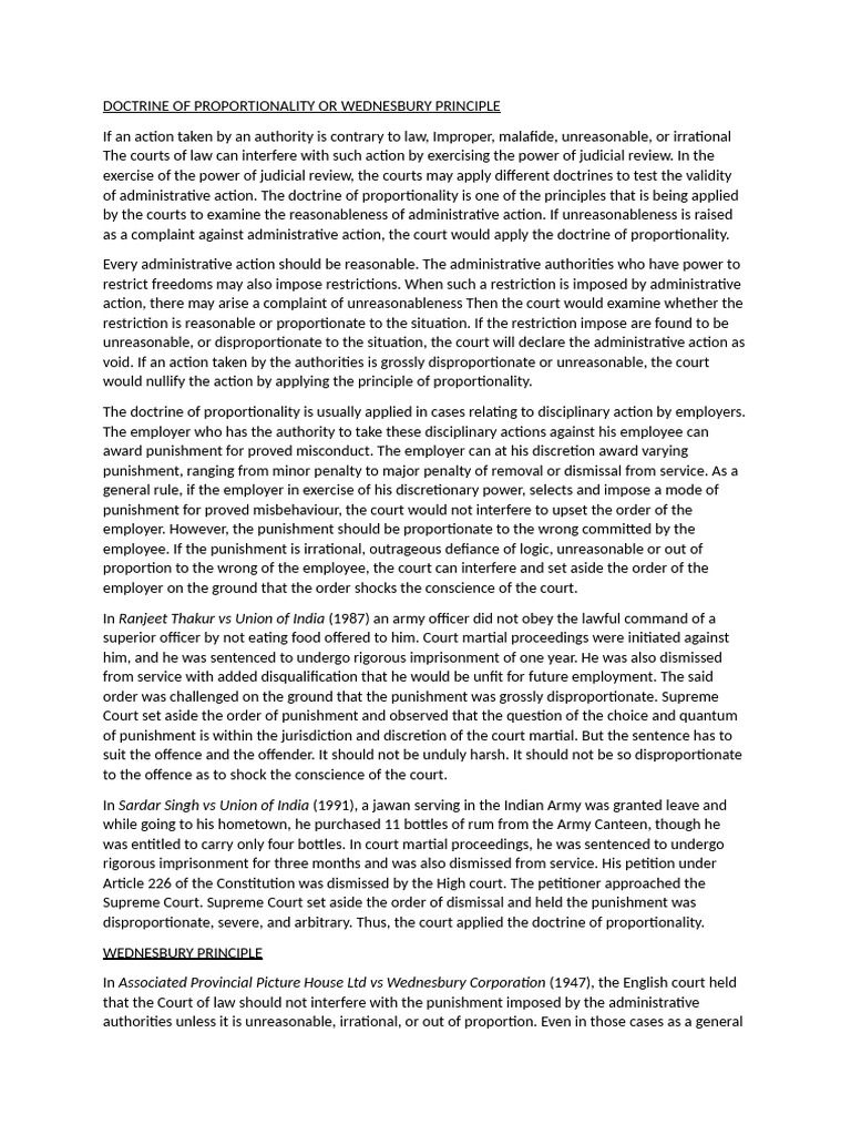 Wednesbury Principle and Proportionality | PDF | Punishments | Justice
