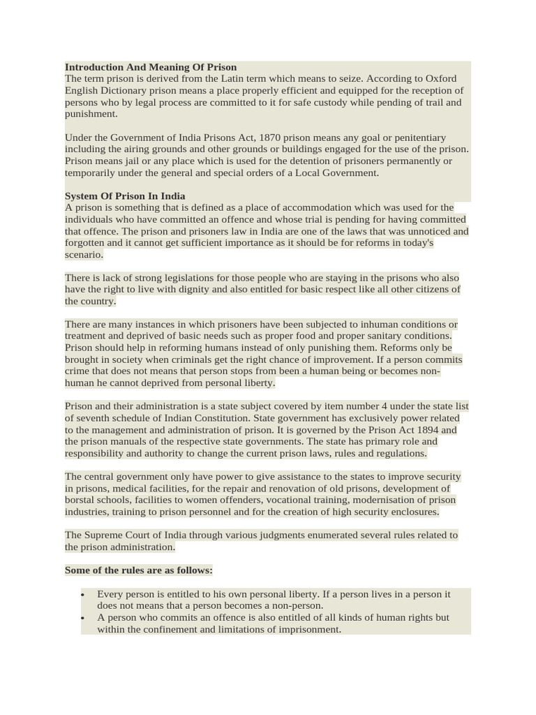 Overview of Indian Prison System | PDF | Justice | Crime & Violence