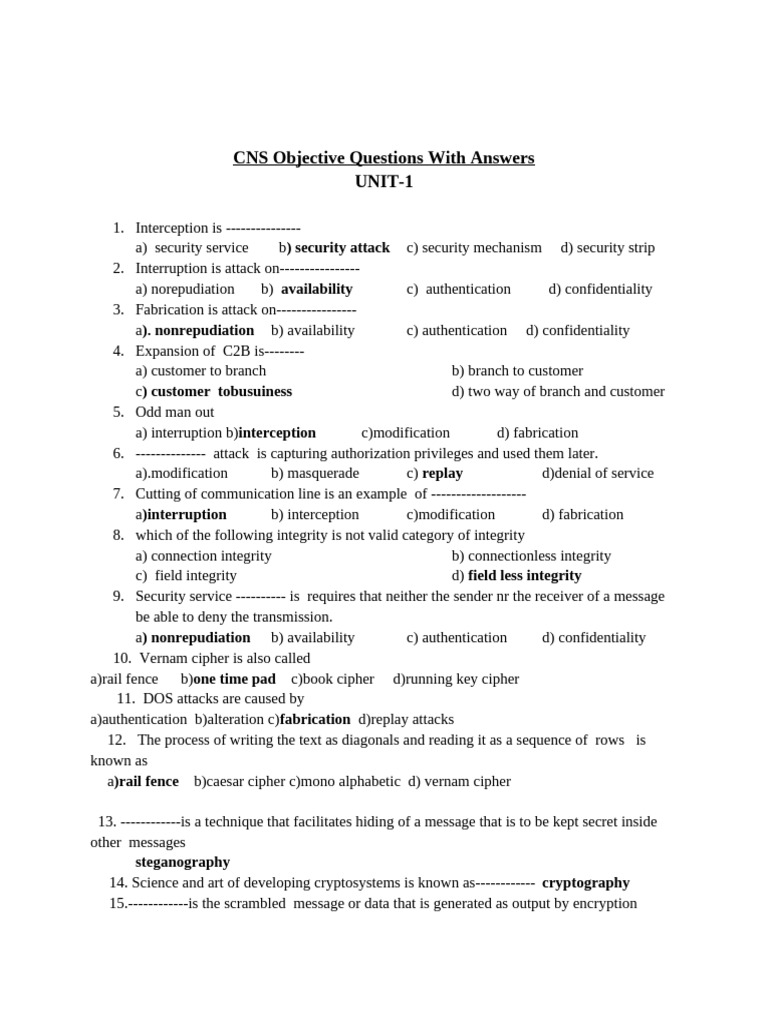 CNS Objective QB With Ans | PDF | Encryption | Public Key Cryptography
