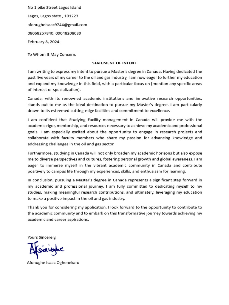 Statement of Intent_ | PDF