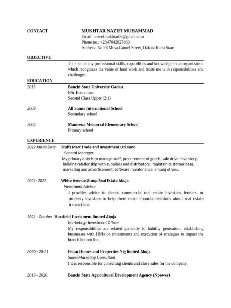 Curriculum Vitae Mukhtar KN | PDF | Nigeria | Economies