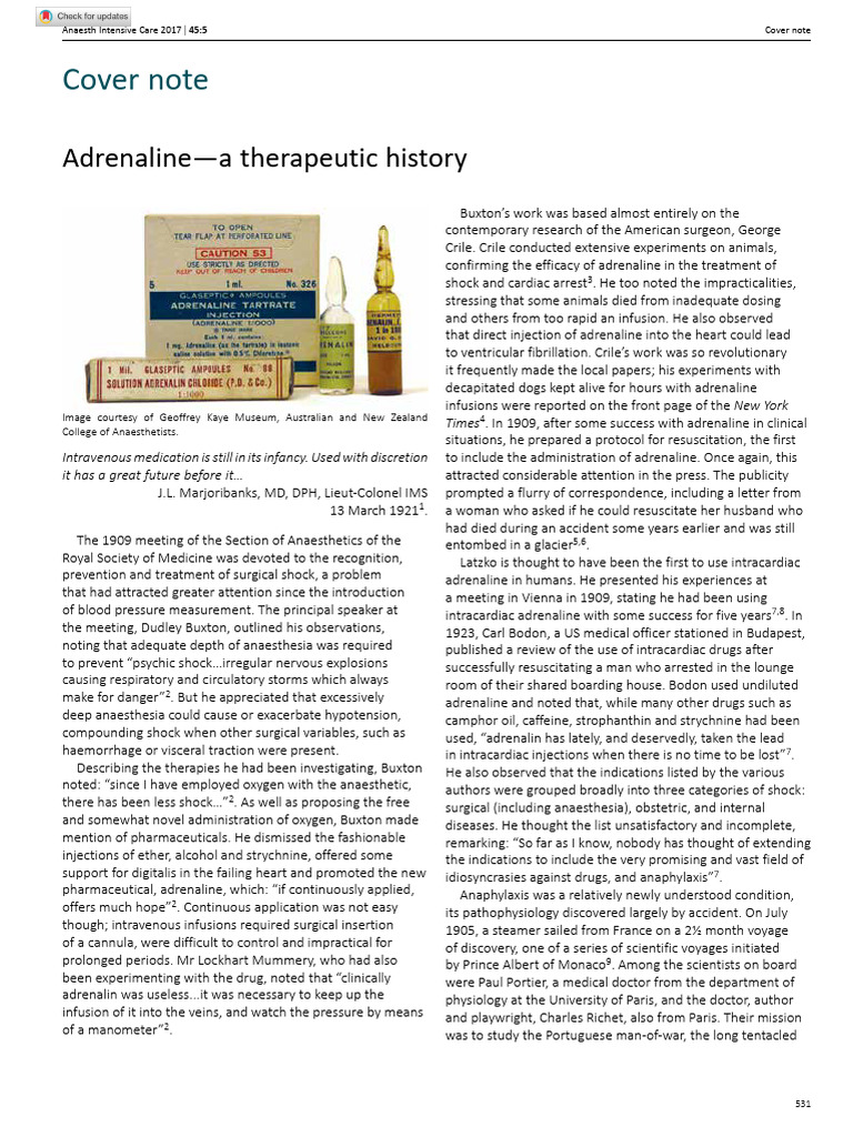Adrenaline's Role in Resuscitation History | PDF | Anesthesia | Shock ...