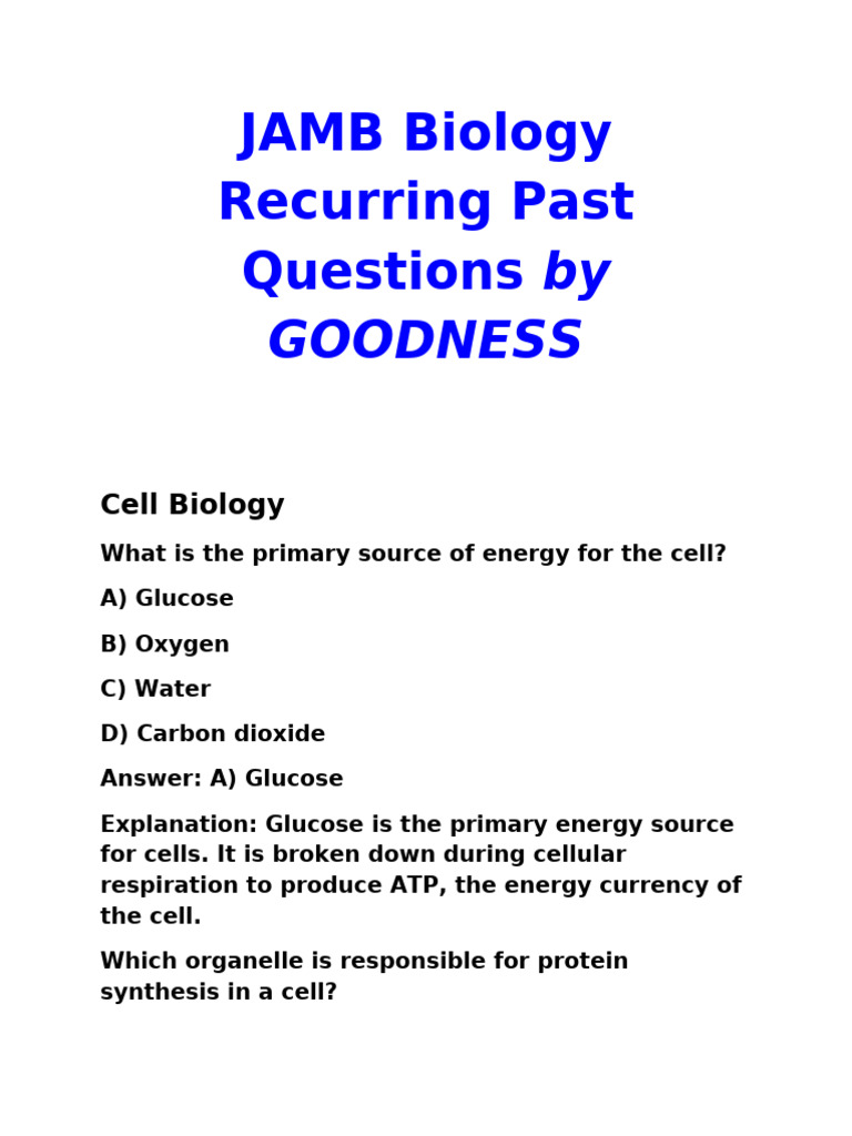 JAMB Biology Practice Questions | PDF | Evolution | Natural Selection