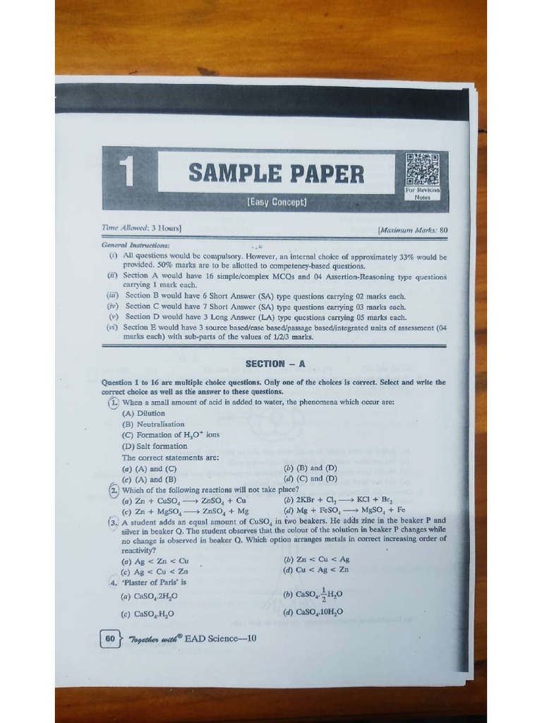 Sci Sample Paper 1 | PDF