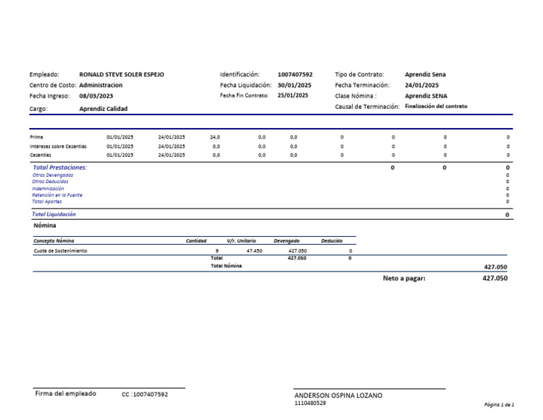 Ronald Steven Soler Espejo Liquidación Definitiva | PDF | Economias ...