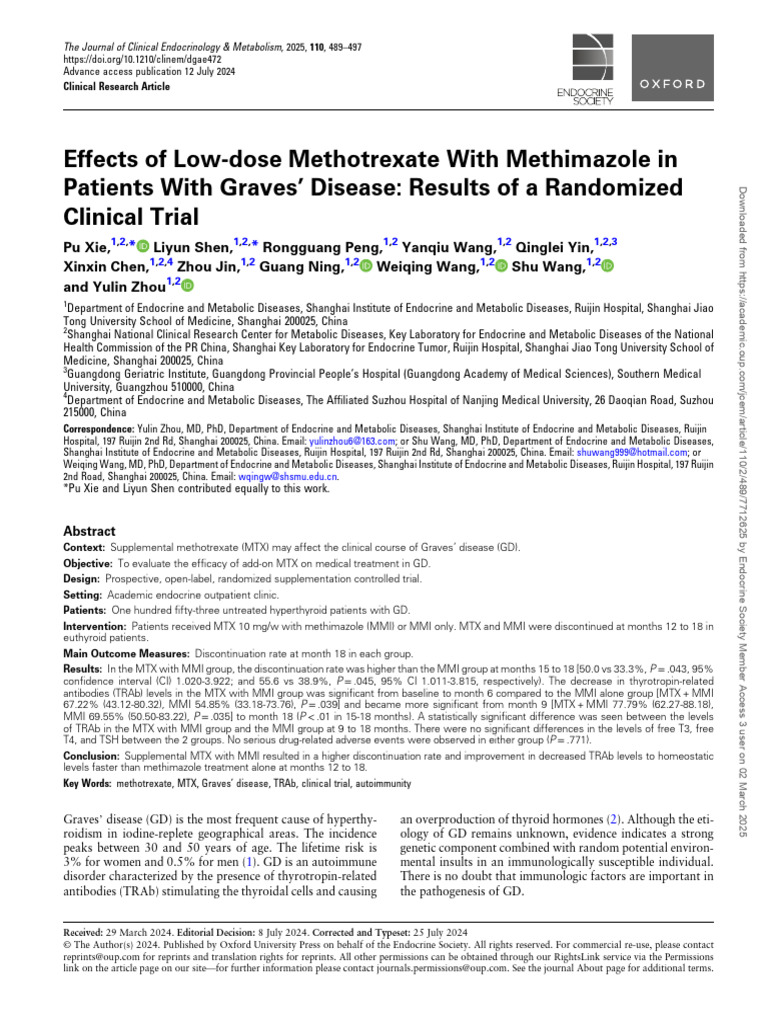 JCEM - Methimazol Plus Methotrexate in GD | PDF | White Blood Cell ...