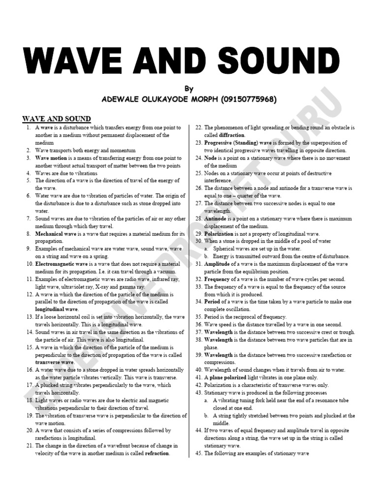 Wave and Sound Short Note | PDF | Waves | Sound