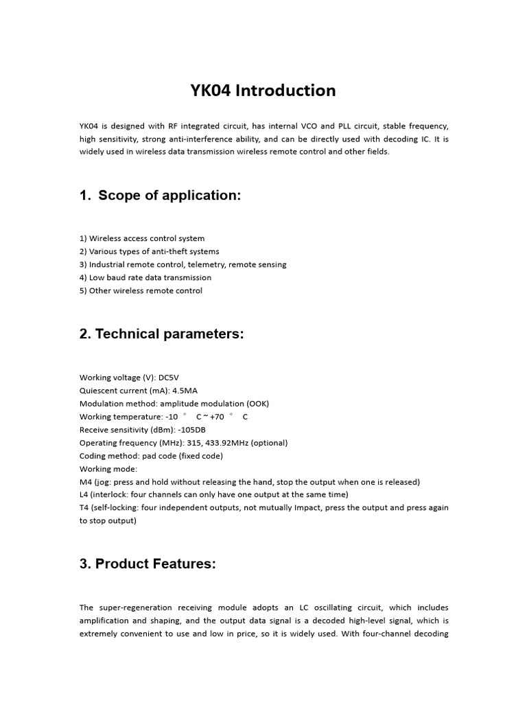 YK04 RF Module Overview and Applications | PDF | Antenna (Radio ...