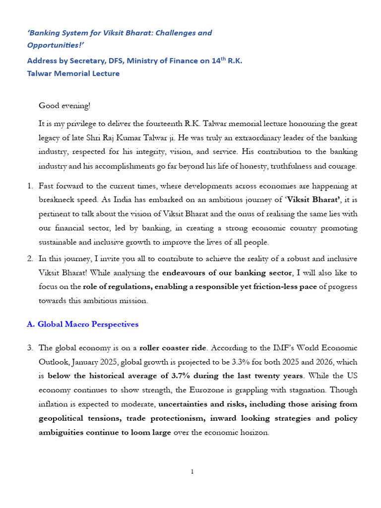 14th R K Talwar Memorial Lecture | PDF | Banks | Financial Inclusion
