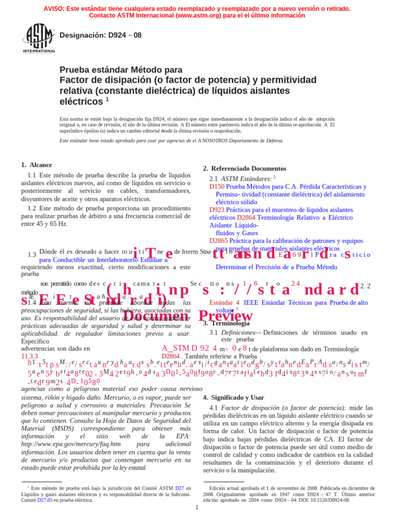 Astm D924 08 | PDF | Aislador (Electricidad) | Par termoeléctrico