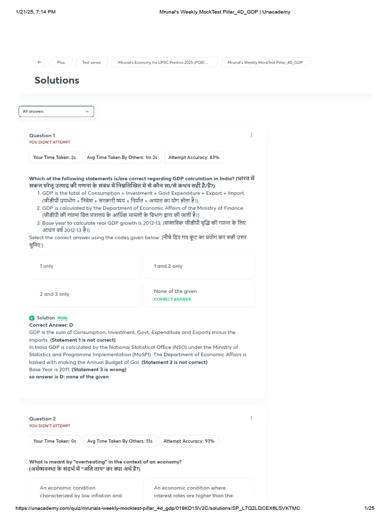 Mrunal's Weekly MockTest Pillar 4D GDP Unacademy Downloaded | PDF ...