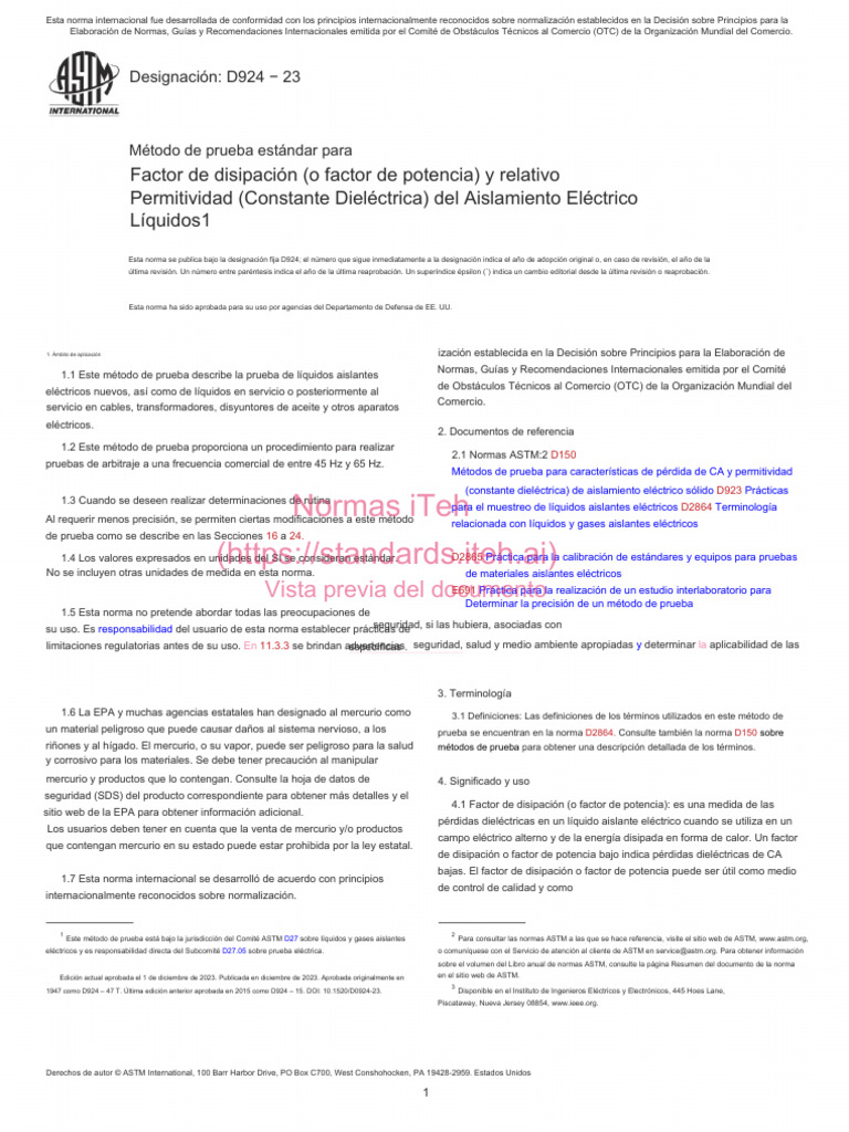 Método de prueba ASTM D924 para líquidos | PDF | Aislador (Electricidad ...