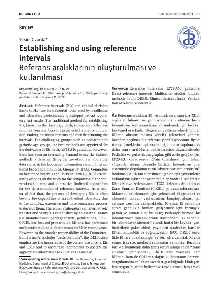 Establishing and Using Reference Intervals | PDF | Outlier | Quartile
