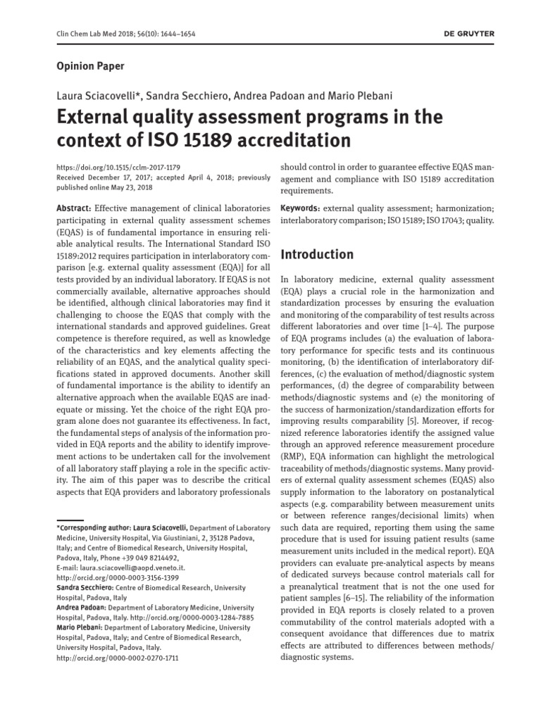 External Quality Assessment Programs ISO 15189 Accreditation | PDF | Quality Assurance | Medical ...
