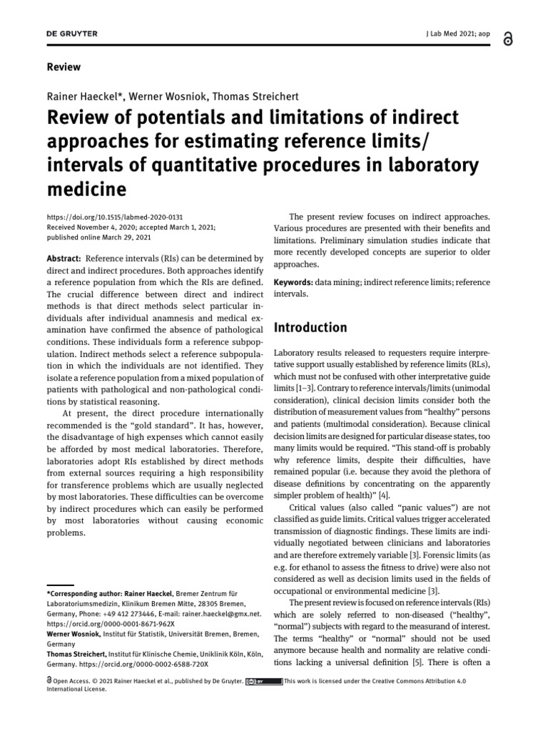 Indirect Methods for Reference Limits in Labs | PDF | Outlier | Normal ...
