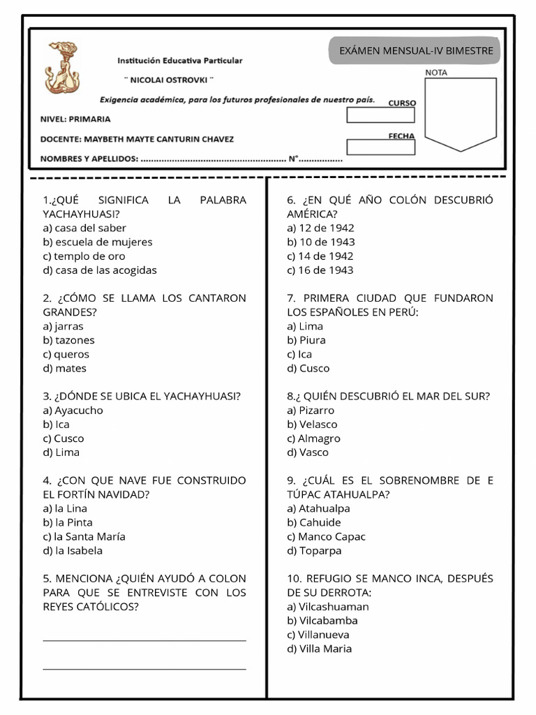 4° Examen Bimestral Maybeth _20241111_000845_0000 | PDF