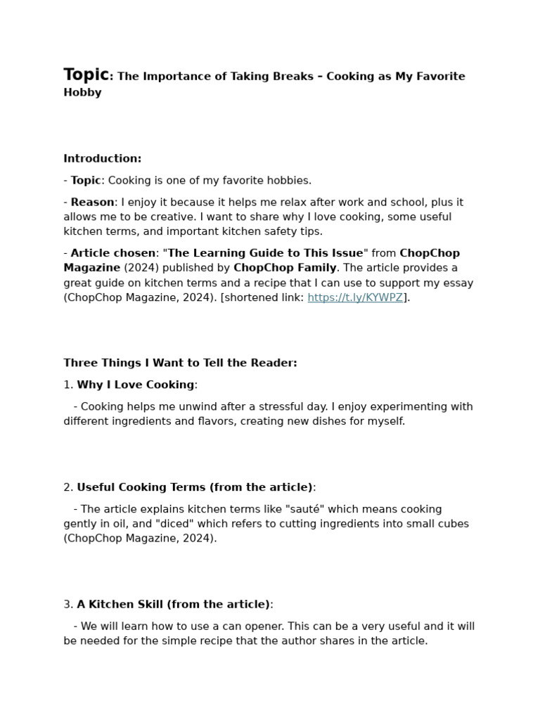 Topic The Importance of Taking Breaks (Outline) | PDF