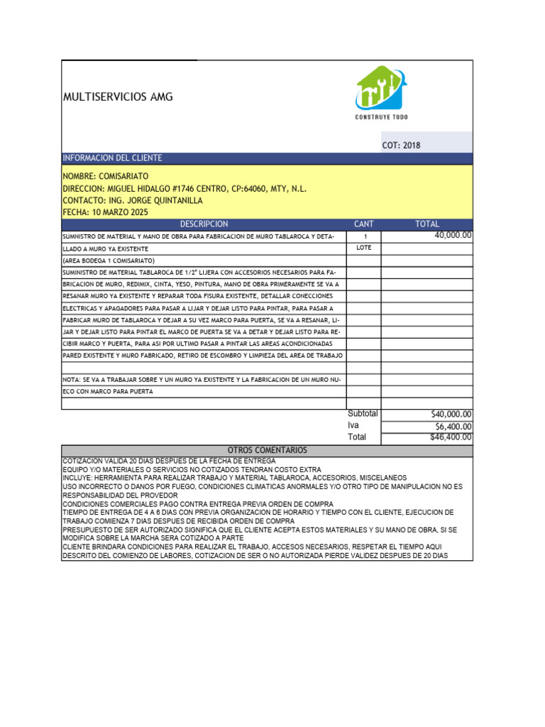 Multiservicios Amg: Informacion Del Cliente | PDF
