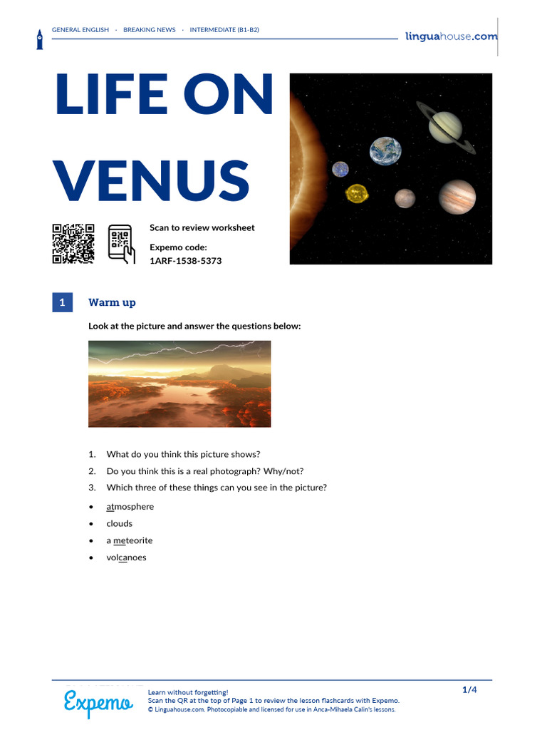 Life on Venus: Intermediate English Lesson | PDF | Venus | Planets