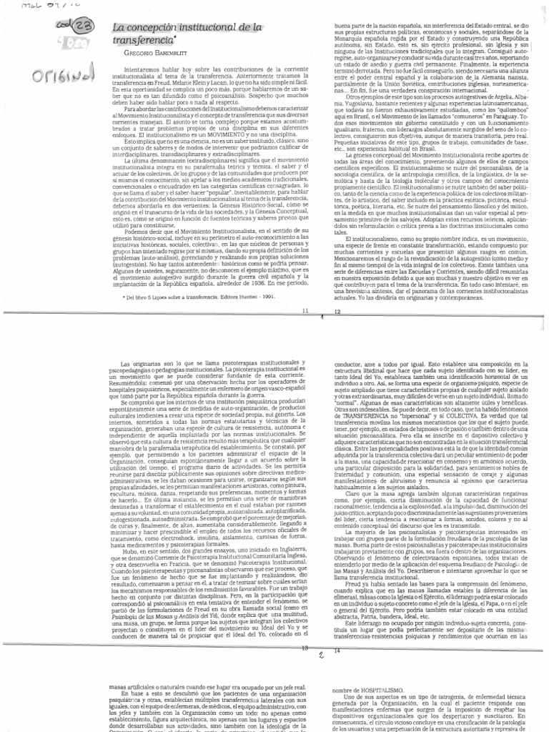 Baremblitt, G. (1991) - La Concepción Institucional de La Transferencia. M. J. Acevedo & J. C ...