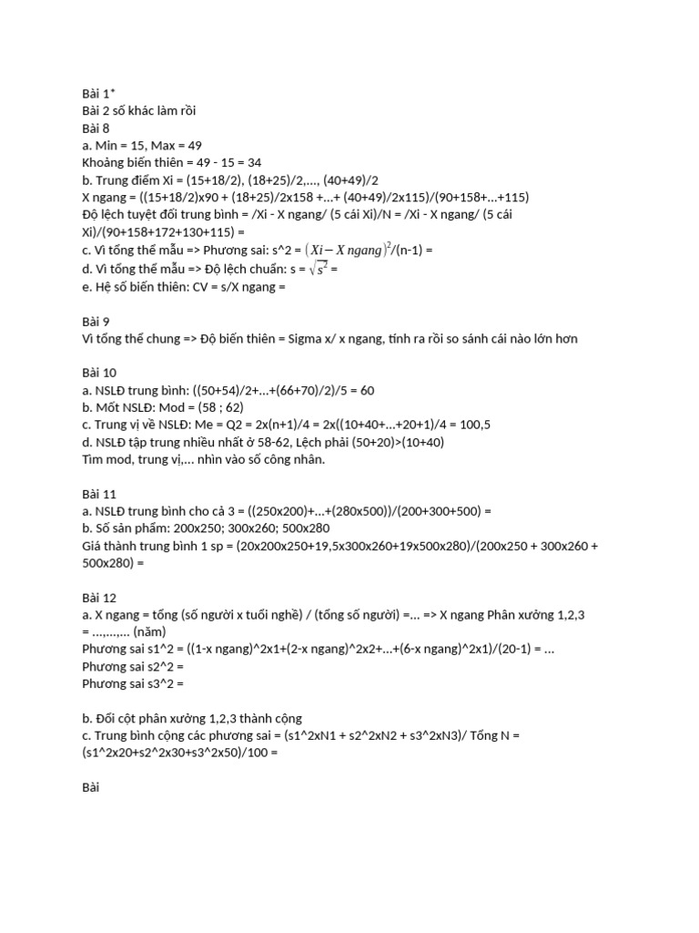 Chữa bài XSTK | PDF