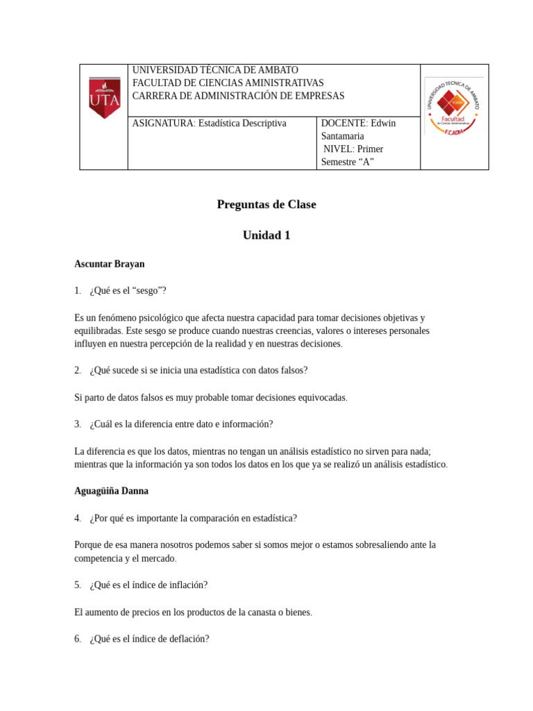 Preguntas-Estadística Descriptiva | PDF | Nivel de medida | Estadísticas