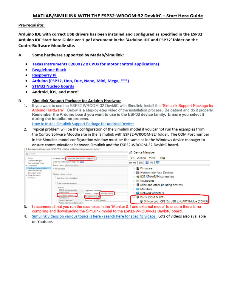 Matlab Simulink ESP32 Start Here Guide Ver 1 | PDF