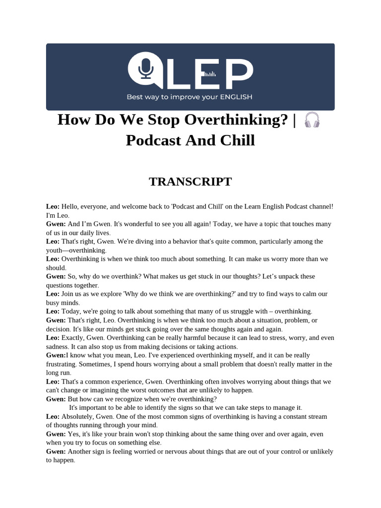 How Do We Stop Overthinking - ? Podcast and Chill | PDF | Thought ...