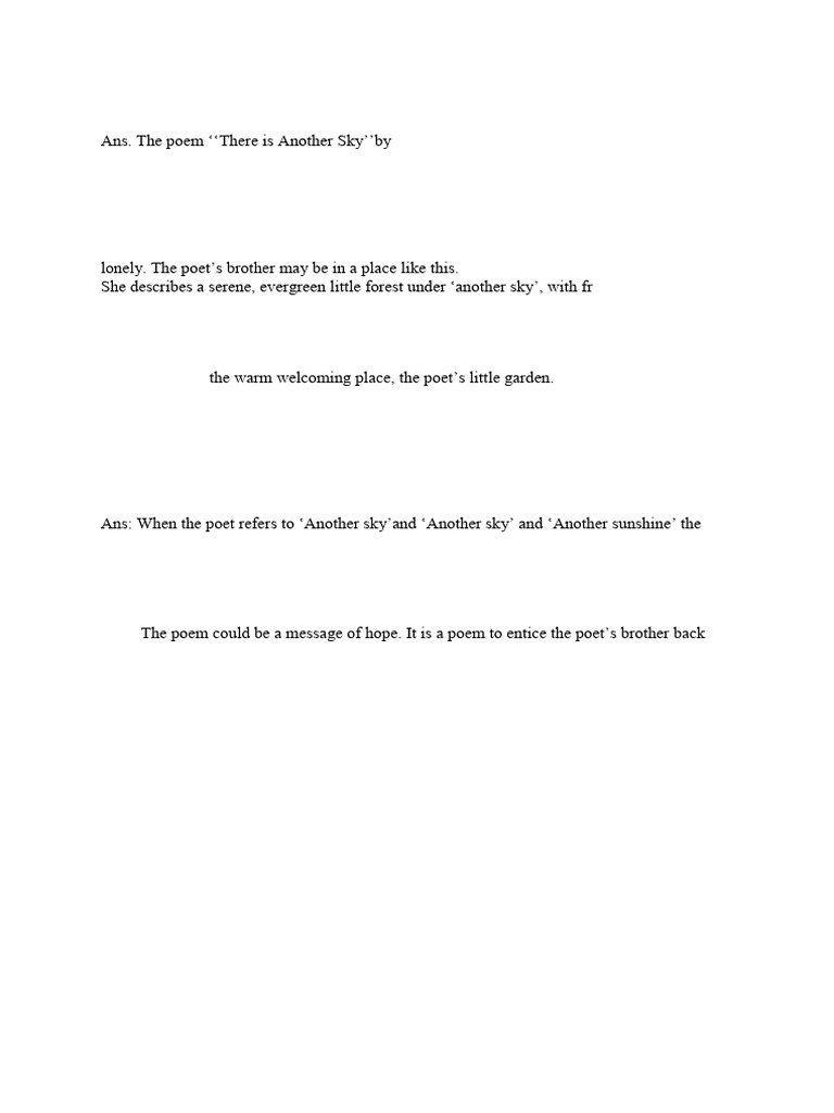 Emily Dickinson's "There is Another Sky" Analysis | PDF