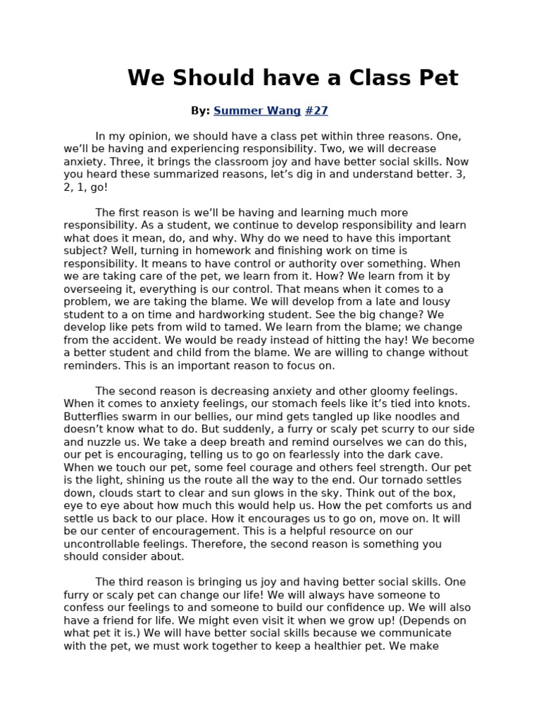 We Should Have A Class Pet | PDF