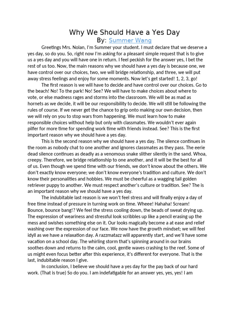 Why We Should Have A Yes Day | PDF
