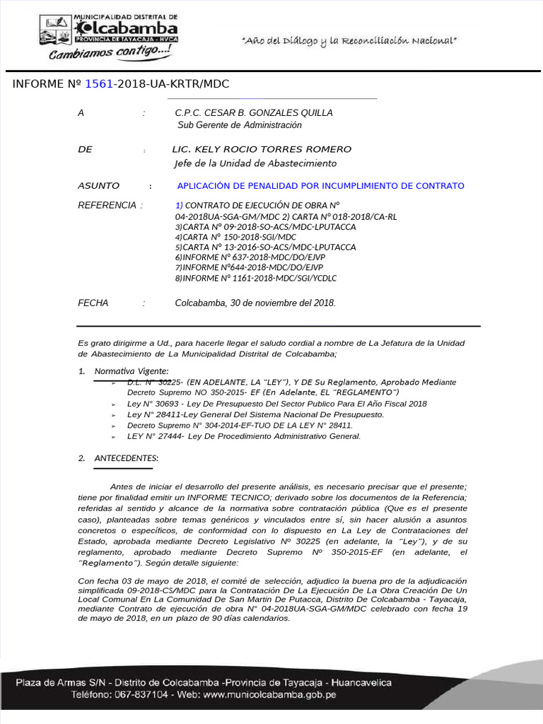 Informe Aplicar Penalidad | PDF | Documentos legales | Economias