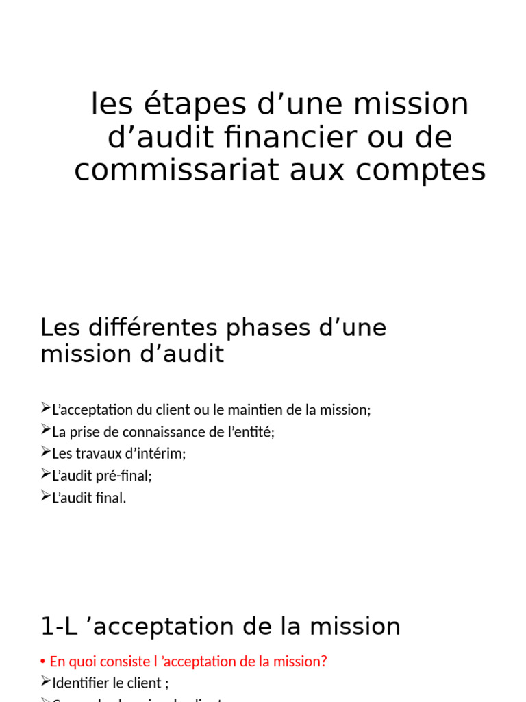 Les Étapes D'une Mission D'audit Financier Ou de | PDF | Audit | Audit financier