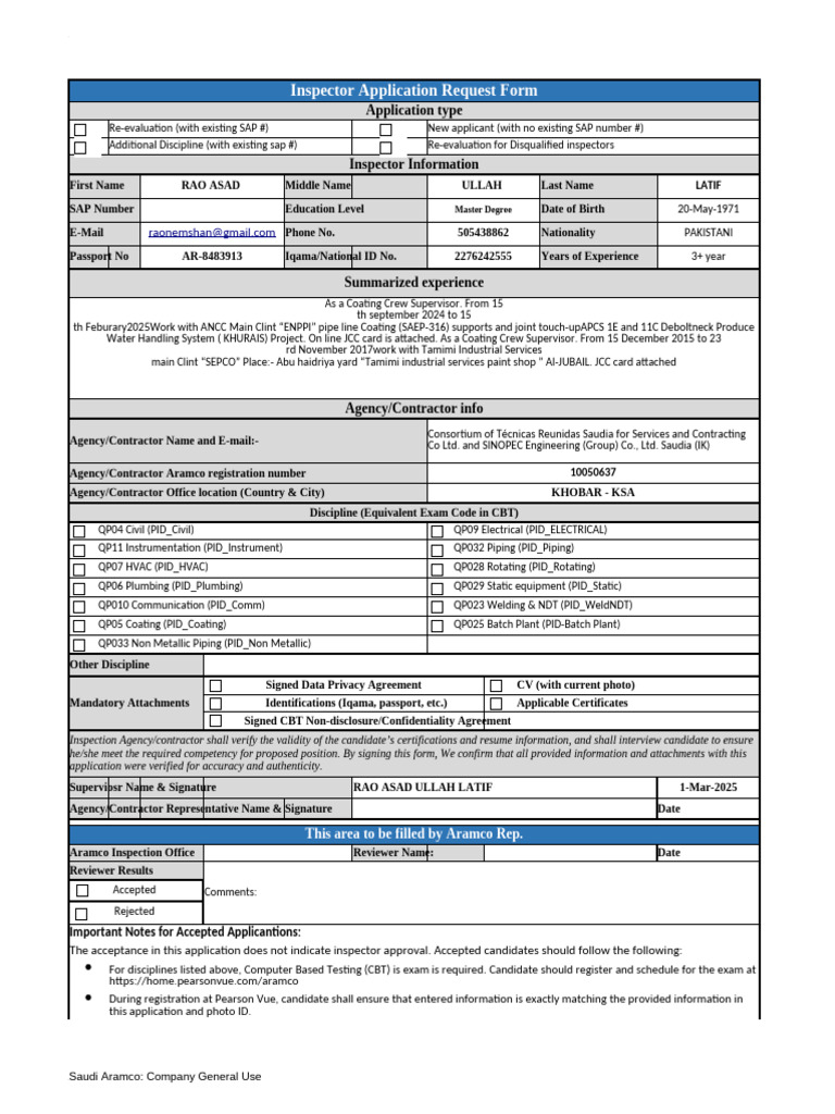 Aramco Inspector Application Process | PDF | Authentication