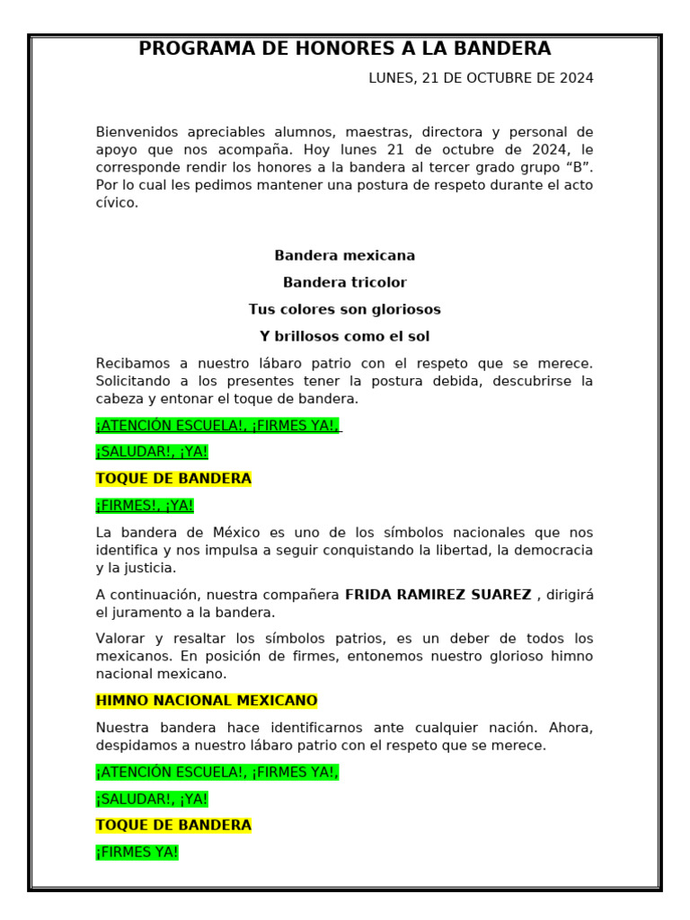 Programa de Honores A La Bandera 3B | PDF | Naciones Unidas | Relaciones internacionales