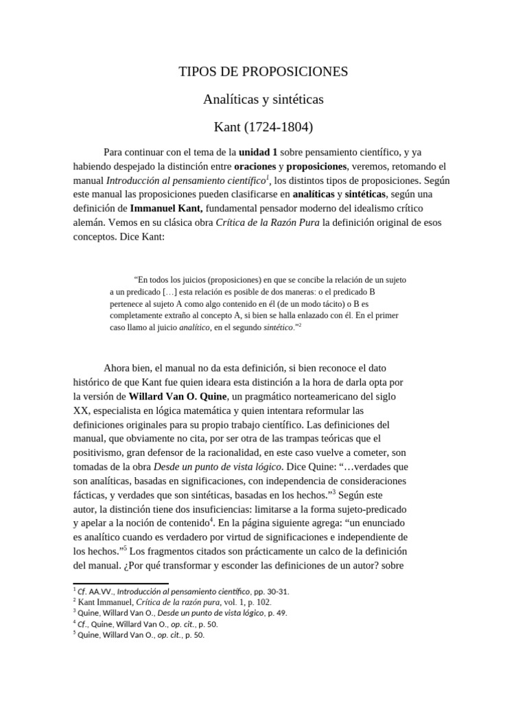 3 Complemento Crítico TIPOS DE PROPOSICIONES | PDF | Immanuel Kant | A priori y a posteriori